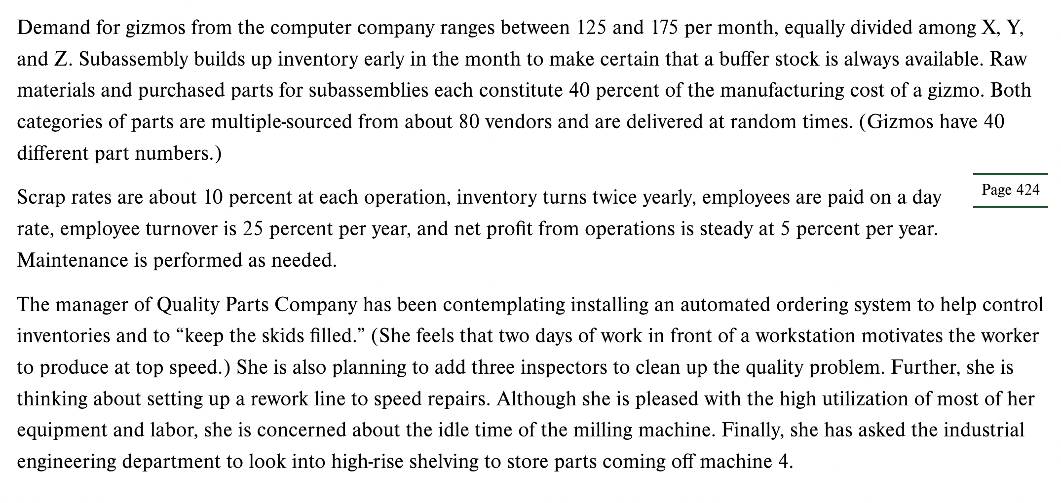 Solved CASE: QUALITY PARTS COMPANY Page 423 Quality Parts | Chegg.com