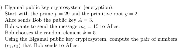 Solved Elgamal public key cryptosystem (encryption): Start | Chegg.com