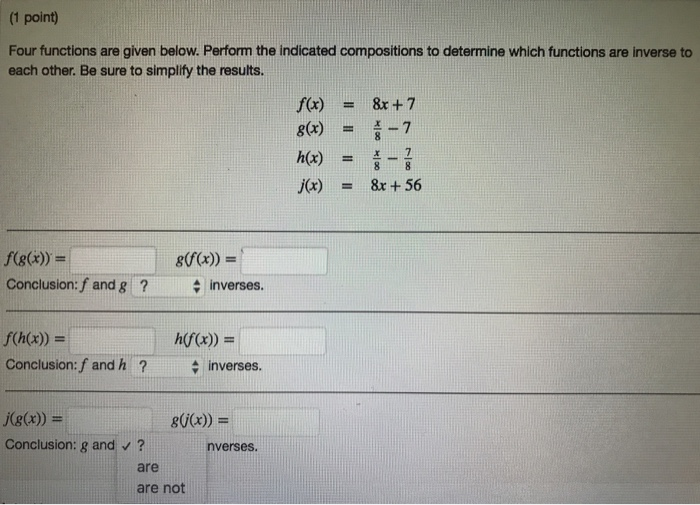 Solved (1 point) Four functions are given below. Perform the | Chegg.com