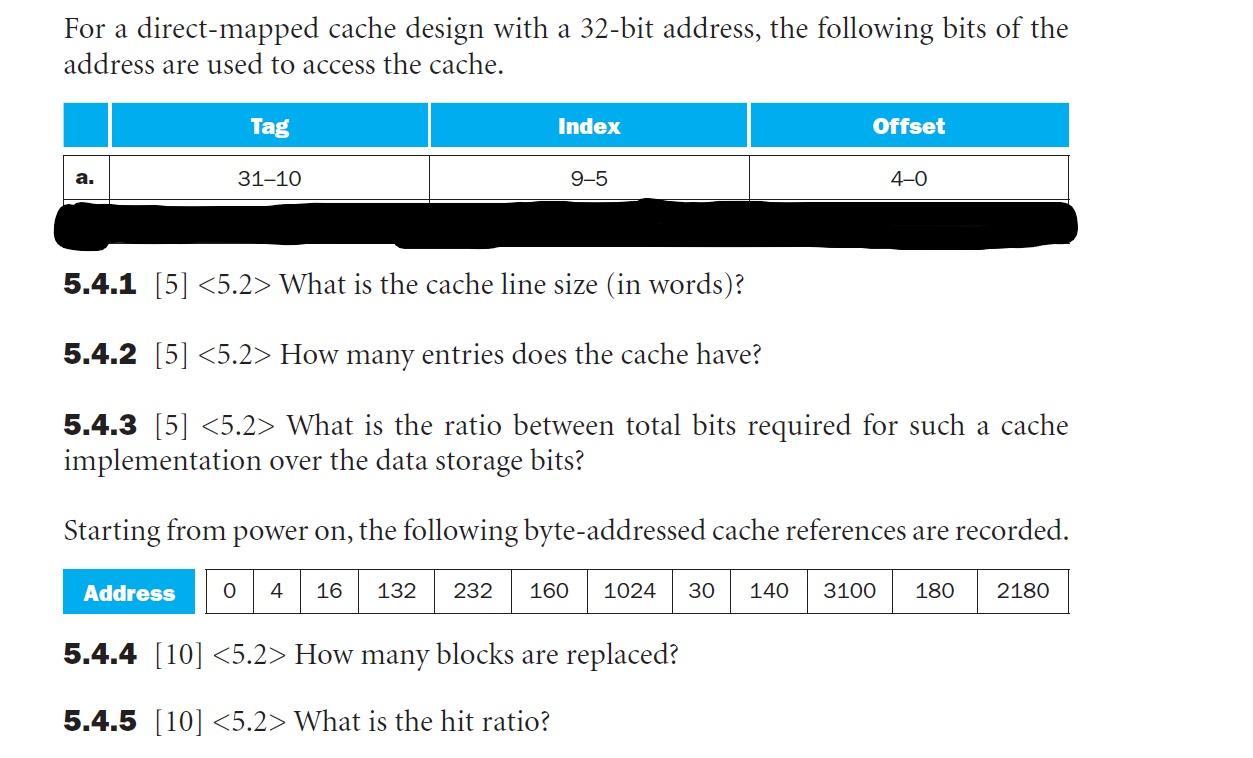 Solved For a direct-mapped cache design with a 32-bit | Chegg.com