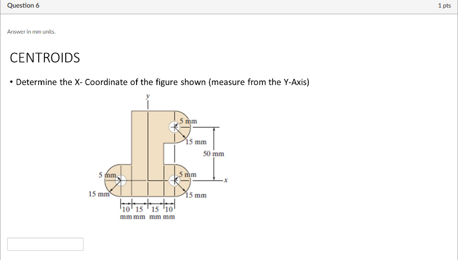 Solved Question 6 1 pts Answer in mm units. CENTROIDS • | Chegg.com