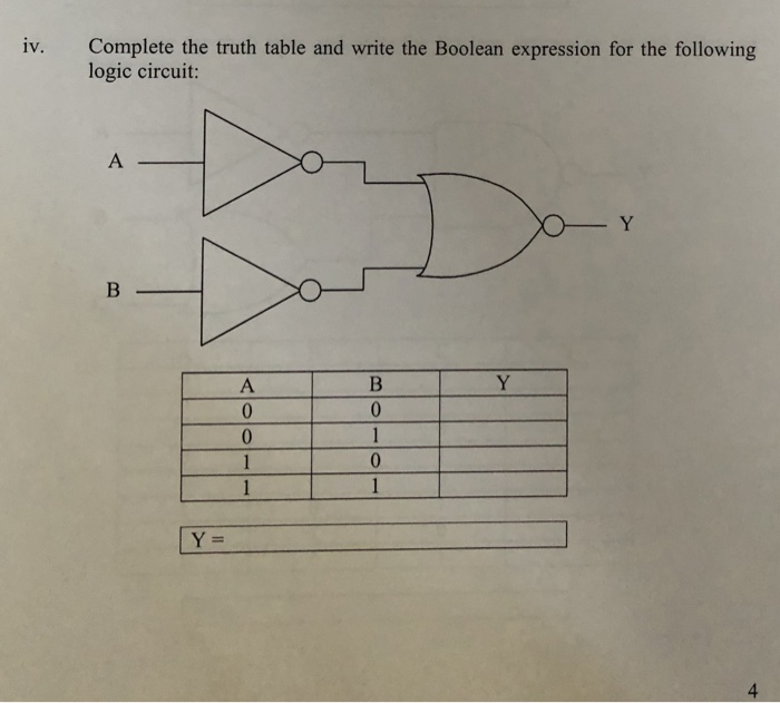Solved iv. Complete the truth table and write the Boolean | Chegg.com