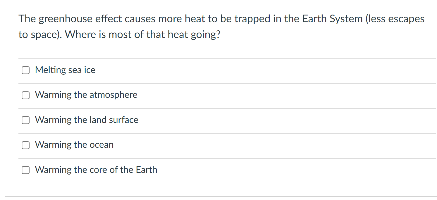 Solved The greenhouse effect causes more heat to be trapped | Chegg.com