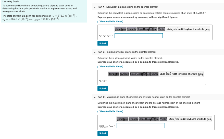 Solved - Part A - Equivalent in-plane strains on the | Chegg.com