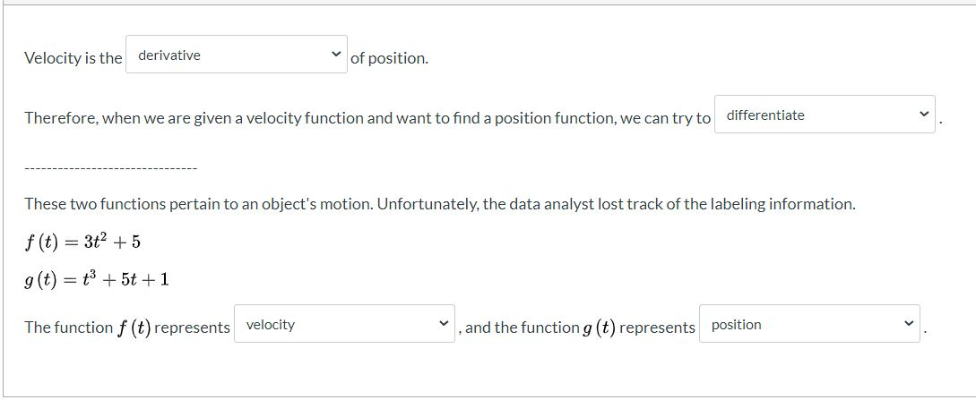 Solved Velocity is the derivative of position. Therefore, | Chegg.com