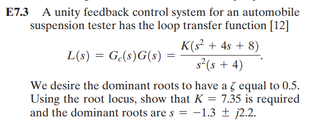 Solved E7.3 A unity feedback control system for an | Chegg.com