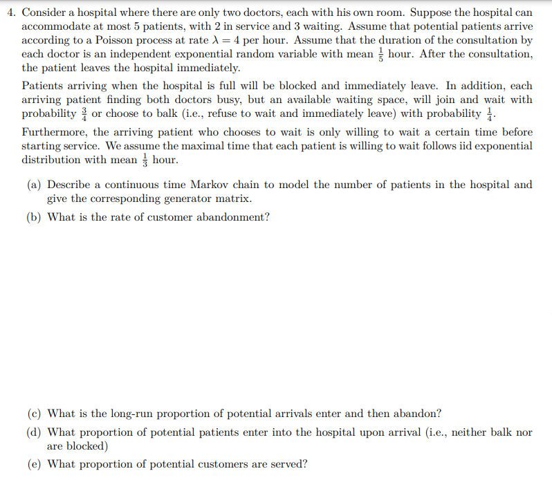 Solved Consider a hospital where there are only two doctors, | Chegg.com