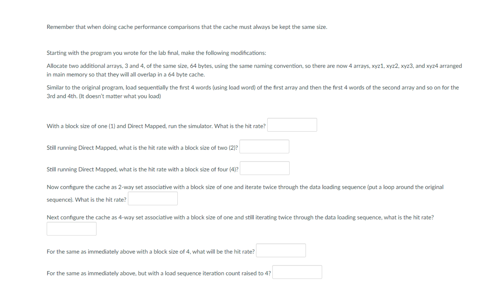 Solved Remember that when doing cache performance | Chegg.com