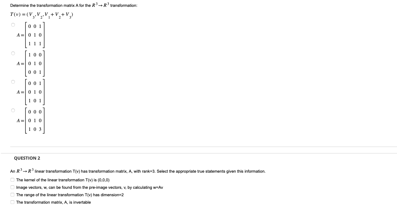 Solved Determine the transformation matrix A for the R3→R3 | Chegg.com