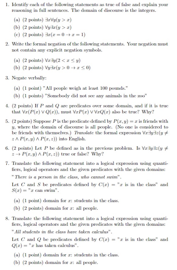 Solved 1. Identify each of the following statements as true | Chegg.com