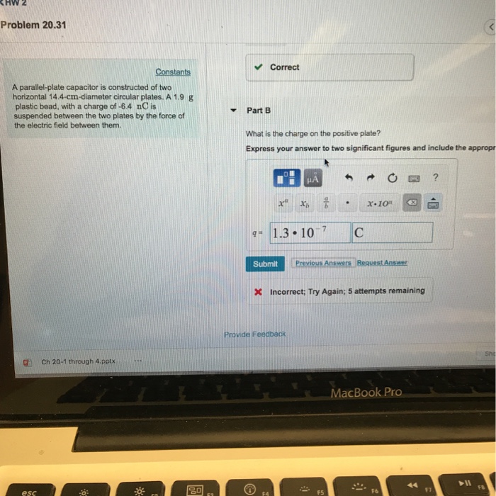 Solved HW 2 Problem 20.31 correct A parallel-plate capacitor | Chegg.com