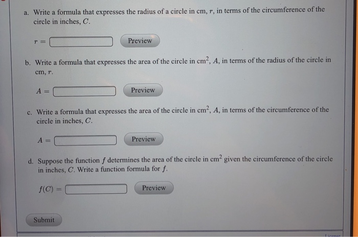 Solved a. Write a formula that expresses the radius of a | Chegg.com