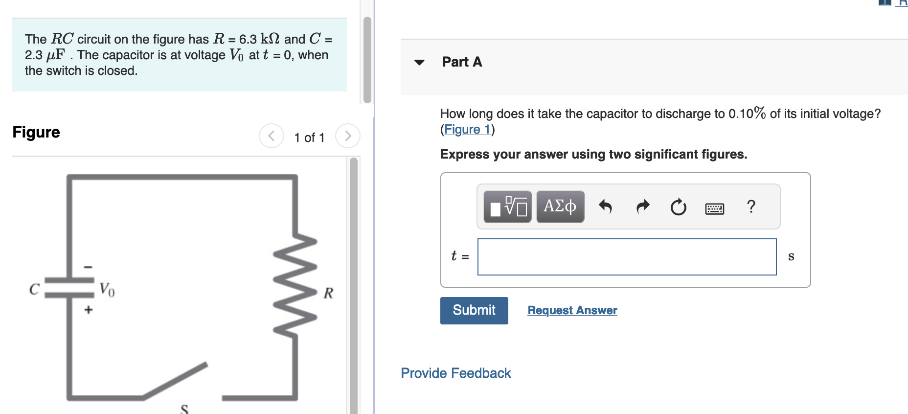 Solved The RC circuit on the figure has R=6.3kΩ and C= | Chegg.com