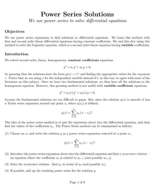 Solved Power Series Solutions We use power series to solve | Chegg.com