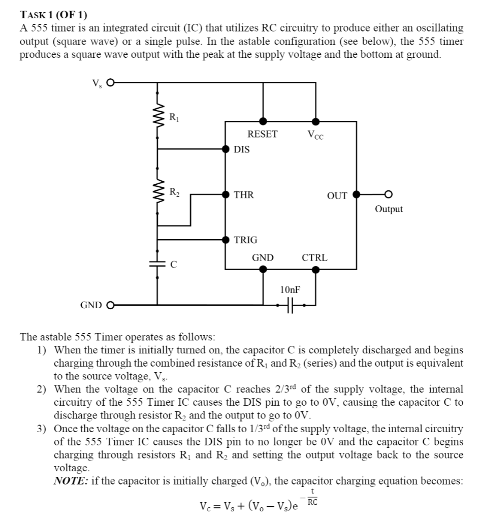 Solved TASK 1 (OF 1) A 555 timer is an integrated circuit | Chegg.com