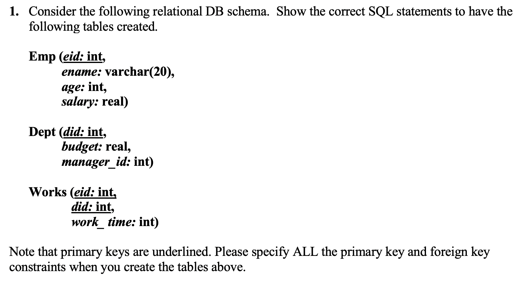 Solved 1. Consider the following relational DB schema. Show | Chegg.com