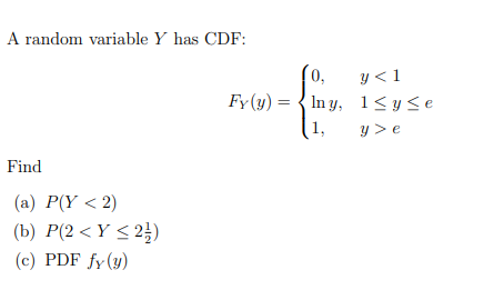 Solved A random variable Y has CDF: | Chegg.com