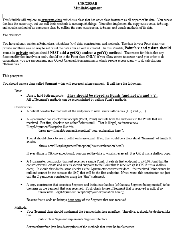 Solved CSC205AB MinilabSegment This Minilab will explore an | Chegg.com