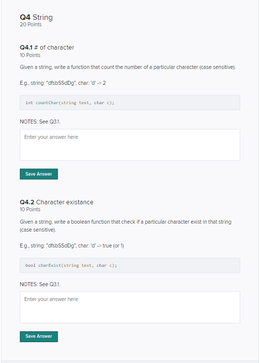 Solved Q4 String 20 Points Q4.1 # of character 10 Points | Chegg.com