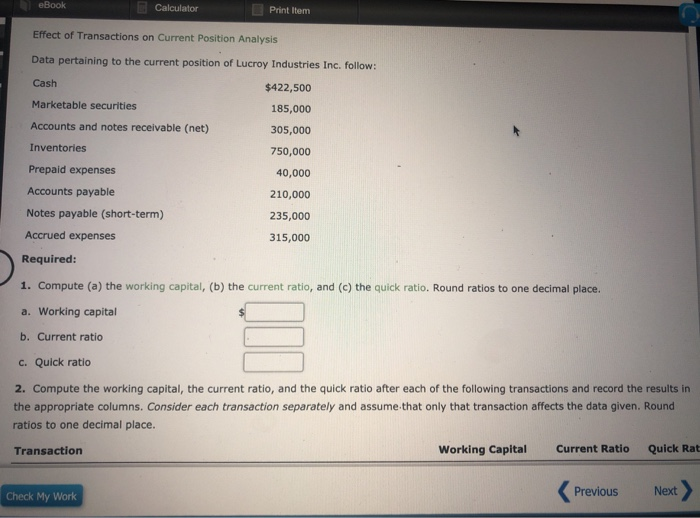 Solved eBook Calculator Print Item Effect of Transactions on | Chegg.com