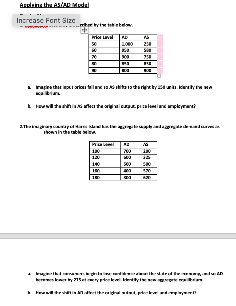 Solved Increase Font Size cribed by the table below. a. | Chegg.com