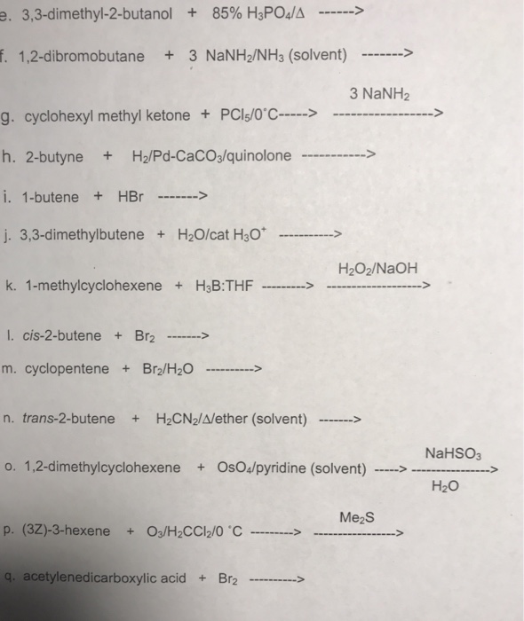 Solved e. 3,3-dimethyl-2-butanol + 85%HsPOdA > f. | Chegg.com