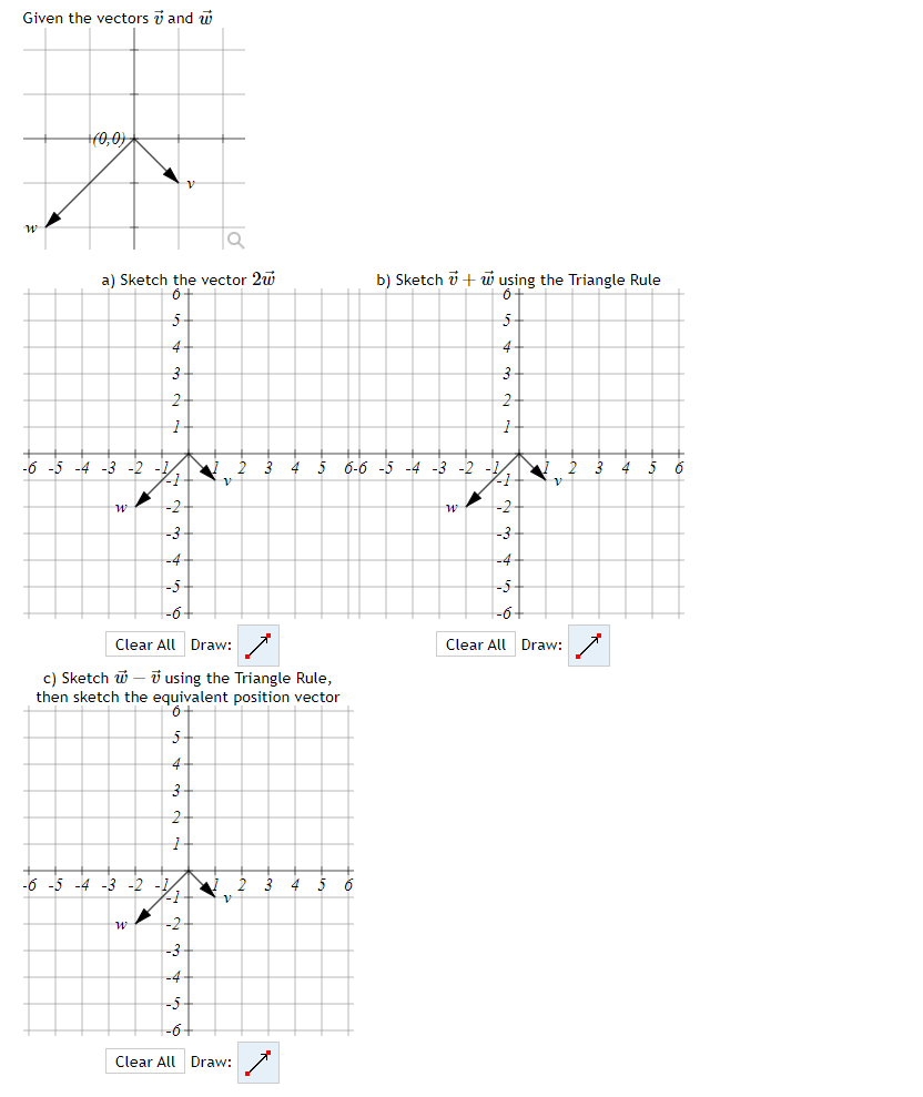 Solved Draw: c) Sketch w−v using the Triangle Rule, | Chegg.com