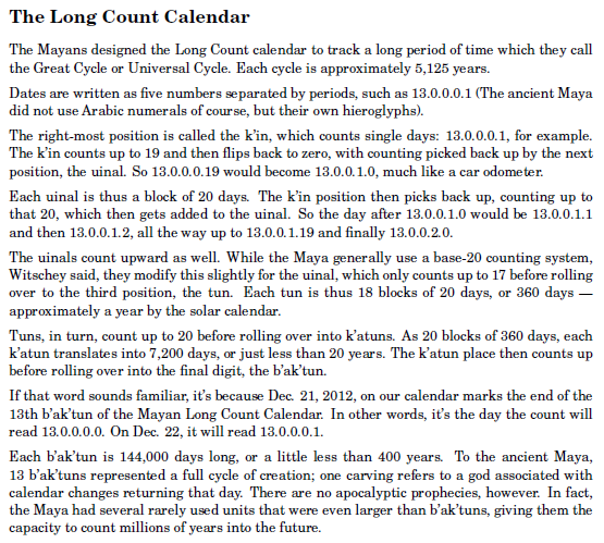 Solved The Long Count Calendar The Mayans designed the Long | Chegg.com