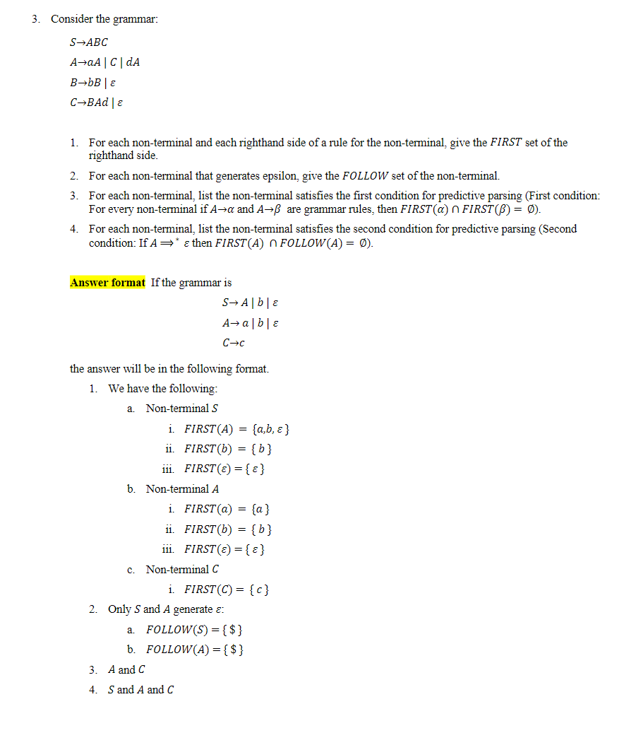 Solved S→ABCA→aA∣C∣dAB→bB∣εC→BAd∣ε 1. For each non-terminal | Chegg.com