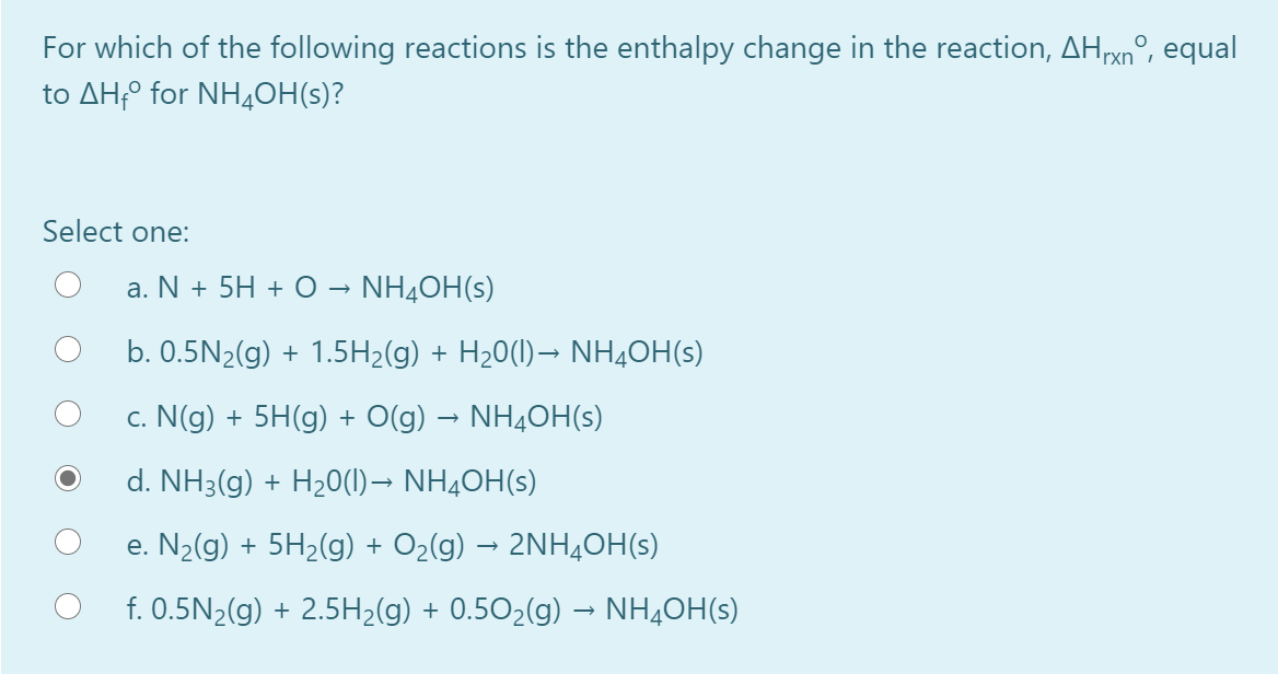 Solved For which of the following reactions is the enthalpy | Chegg.com