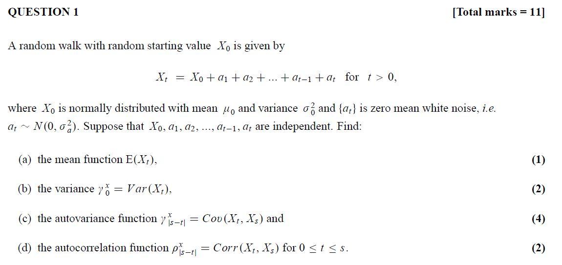 Solved QUESTION 1 [Total marks = 11] A random walk with | Chegg.com