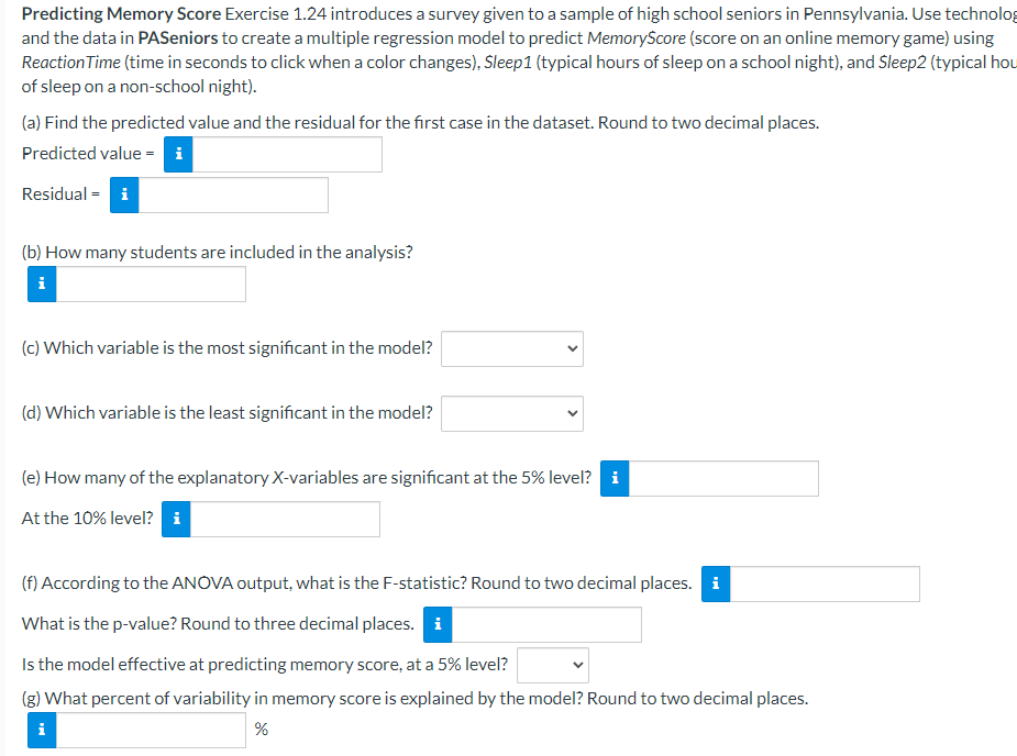 Predicting Memory Score Exercise 1.24 introduces a | Chegg.com