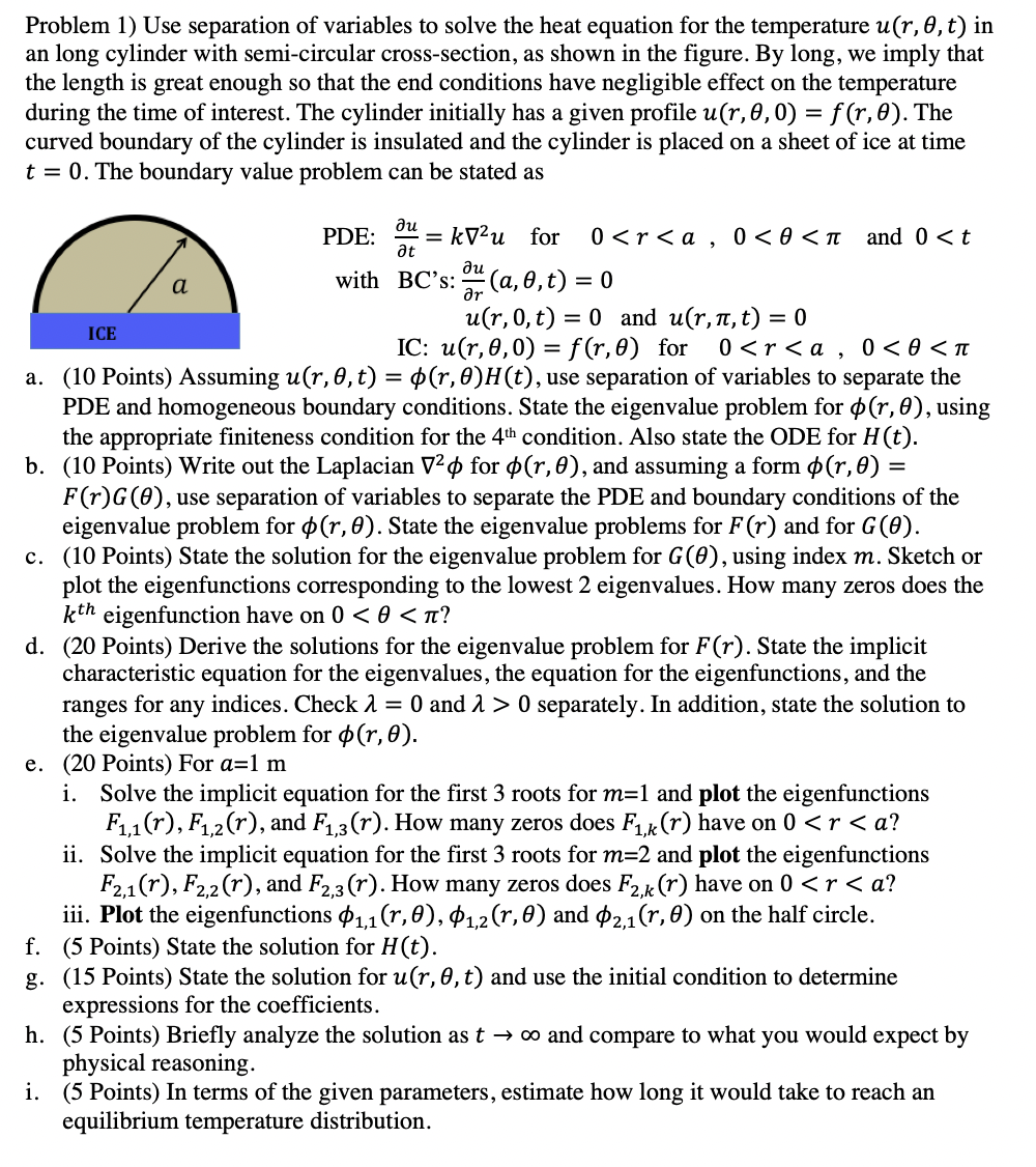 Problem 1) Use separation of variables to solve the | Chegg.com