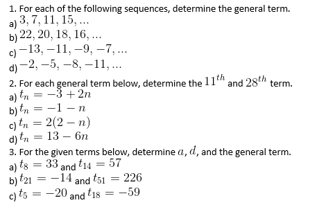 Solved 1. For each of the following sequences, determine the | Chegg.com