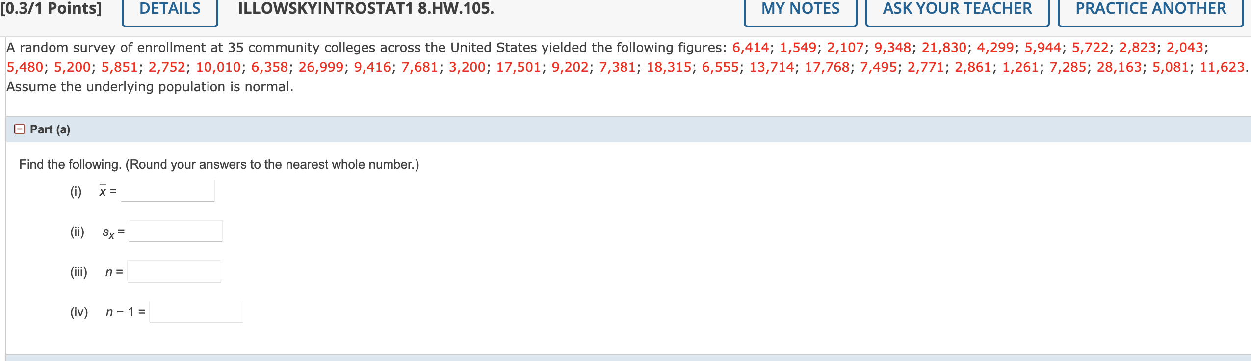 Solved [0.3/1 Points] DETAILS ILLOWSKYINTROSTAT1 8.HW.105. | Chegg.com