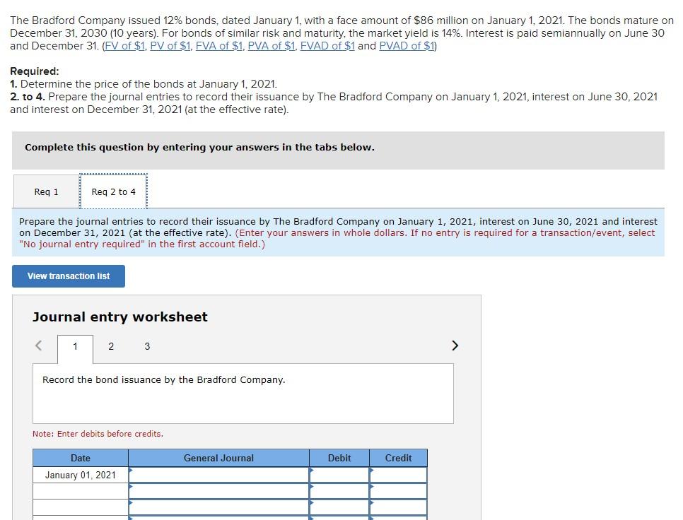 Solved The Bradford Company issued 12% bonds, dated January | Chegg.com