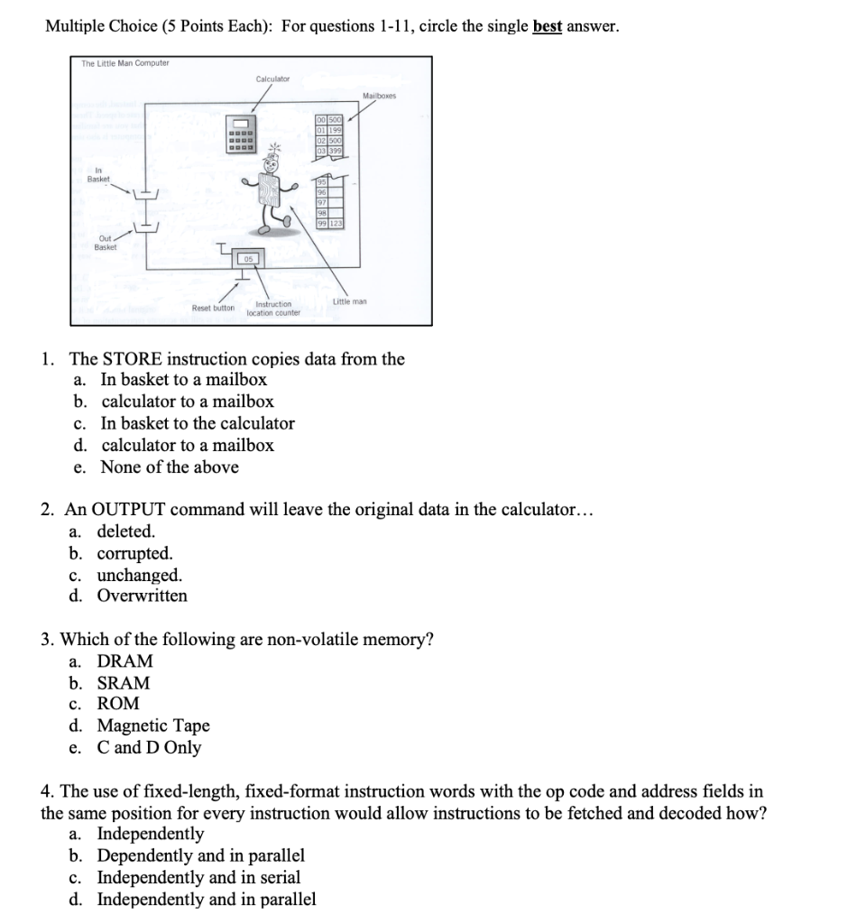 Solved Multiple Choice (5 Points Each): For questions 1-11, | Chegg.com