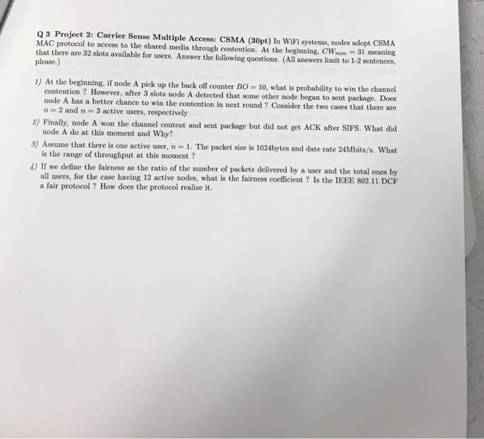 Solved Q 3 Project 2: Carrier Sense Multiple Access: CSMA | Chegg.com