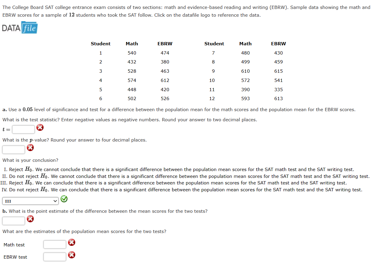 Solved The College Board SAT college entrance exam consists | Chegg.com