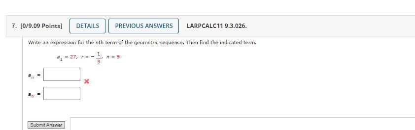 Solved Write an expression for the nth term of the geometric | Chegg.com