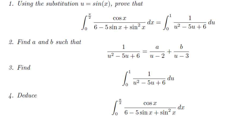 Solved 1. Using the substitution u=sin(x), prove that | Chegg.com