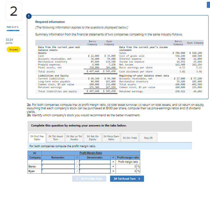 Solved 2 Part 2 of 2 Required Information [The following | Chegg.com