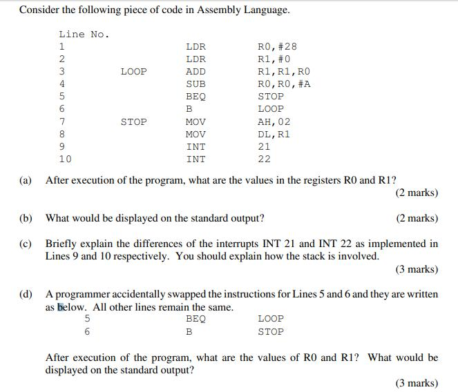 Solved Consider the following piece of code in Assembly | Chegg.com