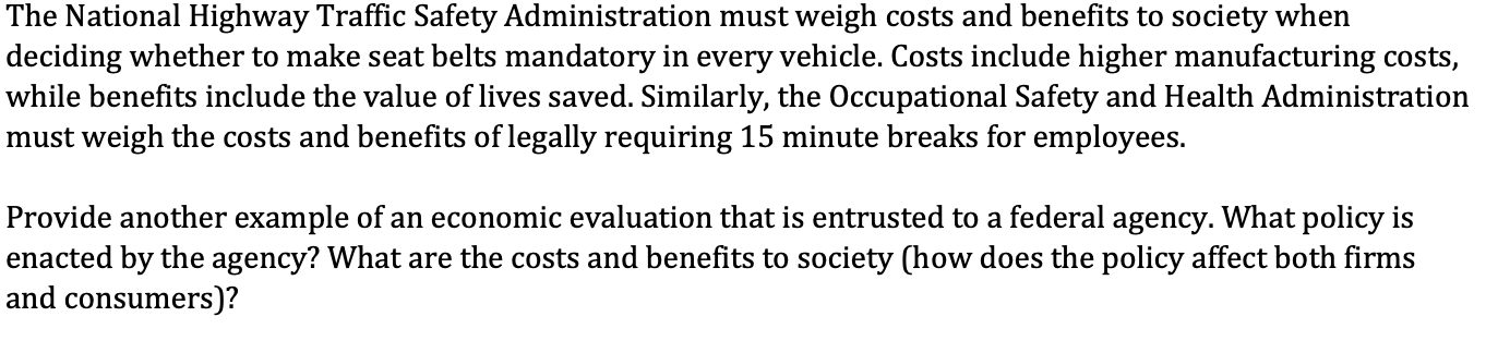 Solved The National Highway Traffic Safety Administration | Chegg.com
