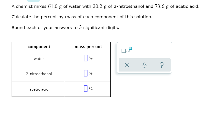 Solved Calculate the percent by mass of each component of | Chegg.com