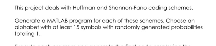 Solved This project deals with Huffman and Shannon-Fano | Chegg.com