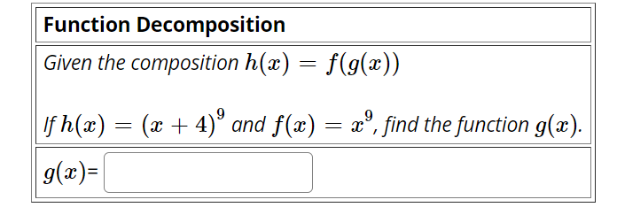 Solved Function Decomposition Given the composition h(x) = | Chegg.com