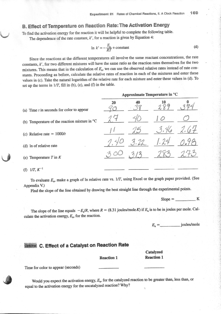 Name Section Experiment 21 Data and Calculations: | Chegg.com