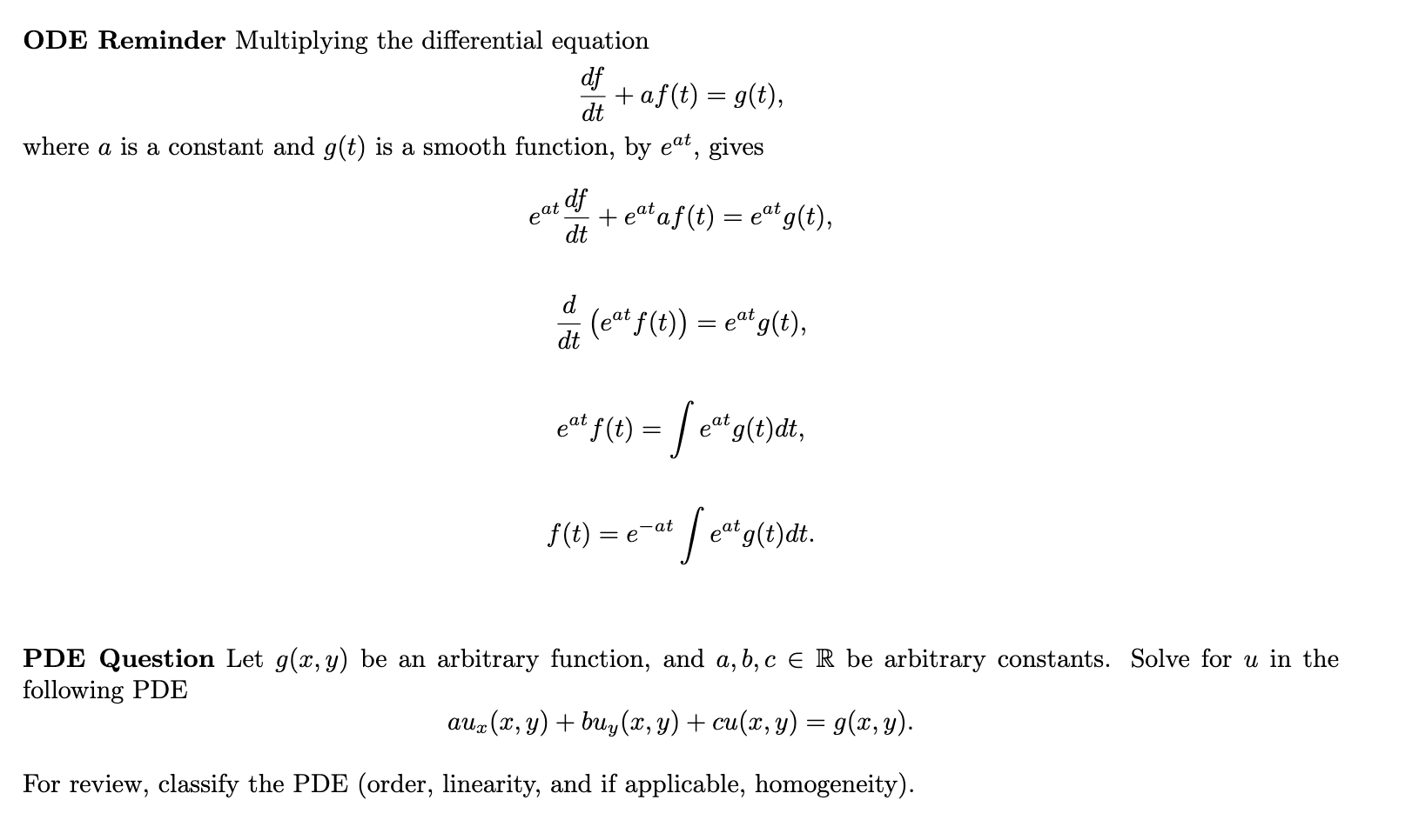 Solved ODE Reminder Multiplying the differential equation df | Chegg.com