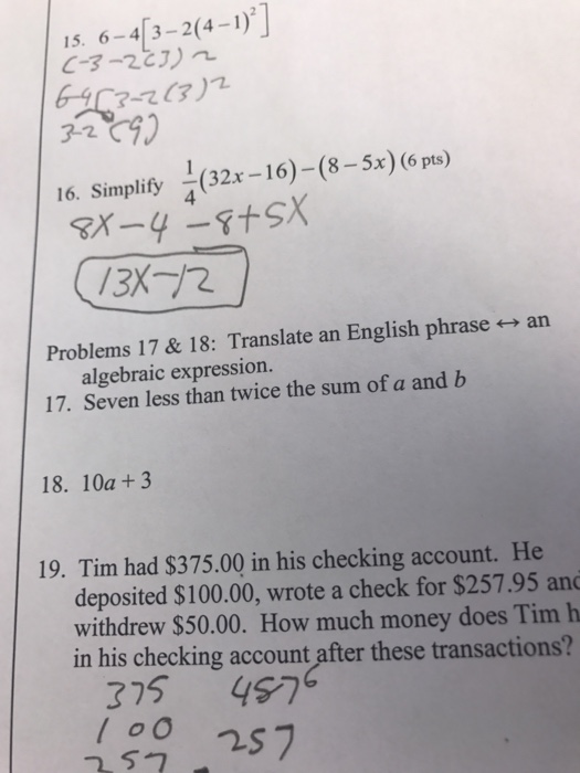 Solved Seven less than twice the sum of a and b 10a + 3 | Chegg.com